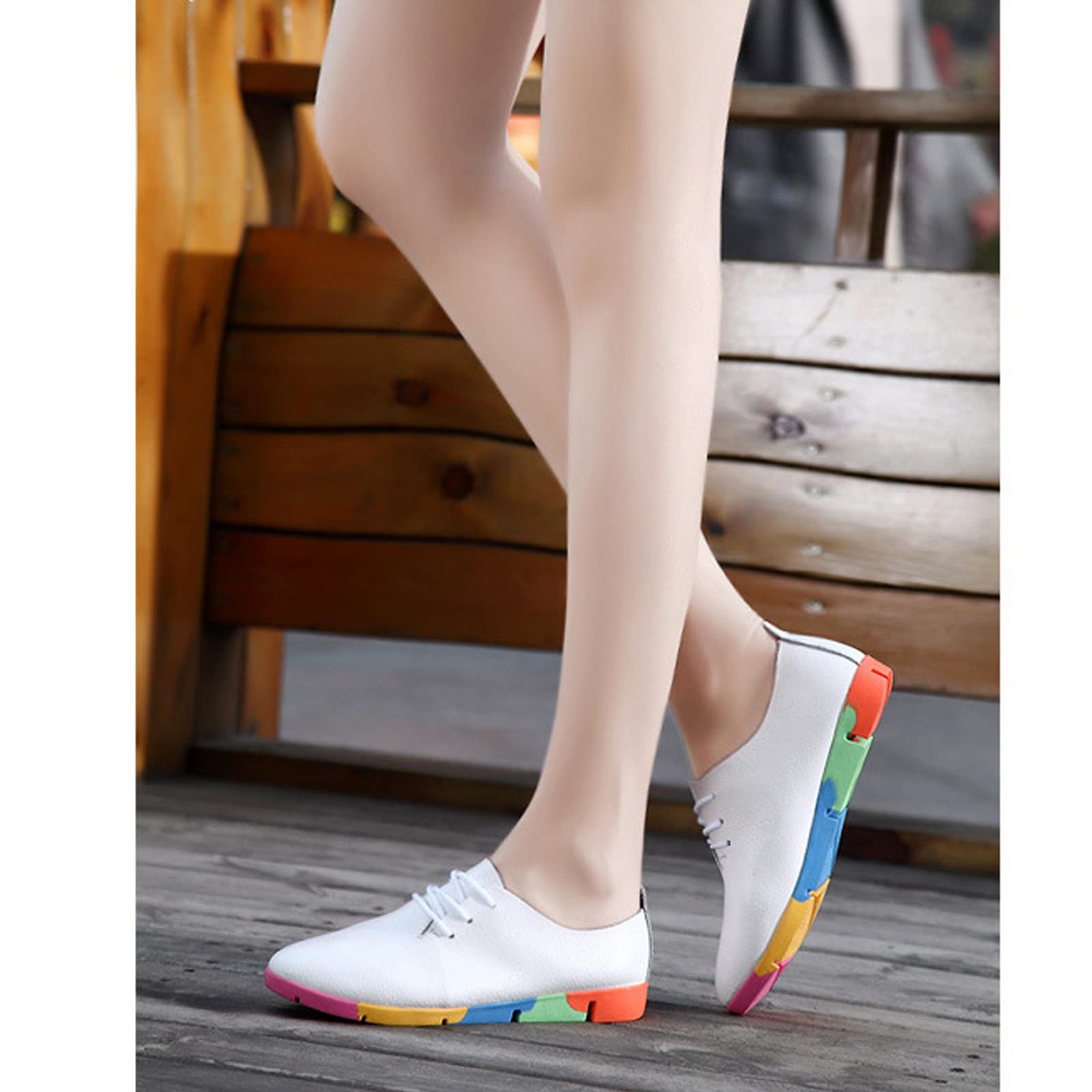 Women's Leather Lace Up Oxford Shoes,Comfortable Flat Heel Soft Sole Walking Shoes Casual Breathable Loafers Sneakers (White,8.5)