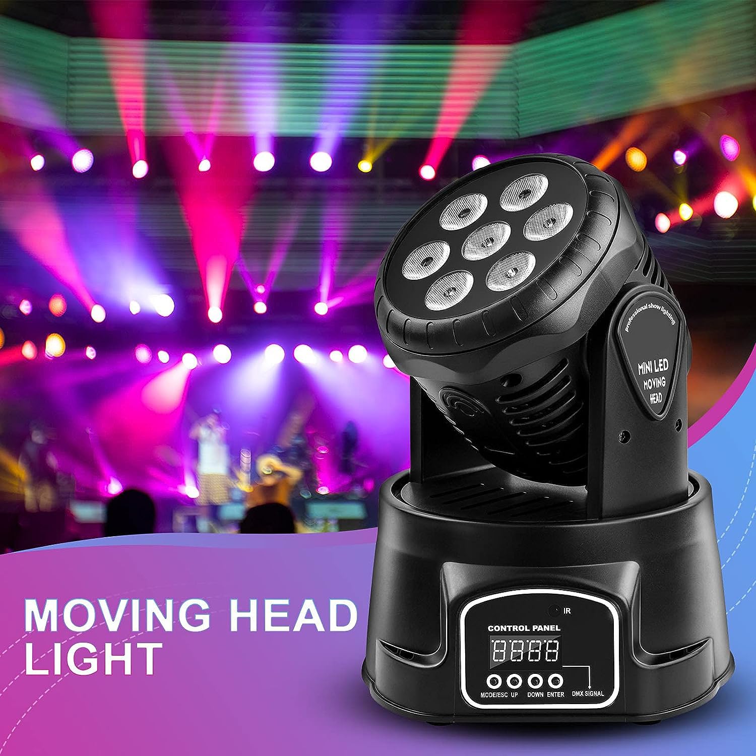 U`King Moving Head Light RGBW LED Stage Lighting Effect 7x10W Moving Heads Wash Lights by DMX and Remote Control with Professional Spotlight for DJ Disco Events Wedding Birthday Party Live Show Bar