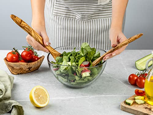 SOLTAKO Handmade Salad Serving Spoons - Olive Wooden Salad Server - Fork - Cooking Spoon - Kitchen Utensil Set - Made of Fancy Olive Wood - Salad Spoon and Fork Set - Kitchen Gadgets - 12"
