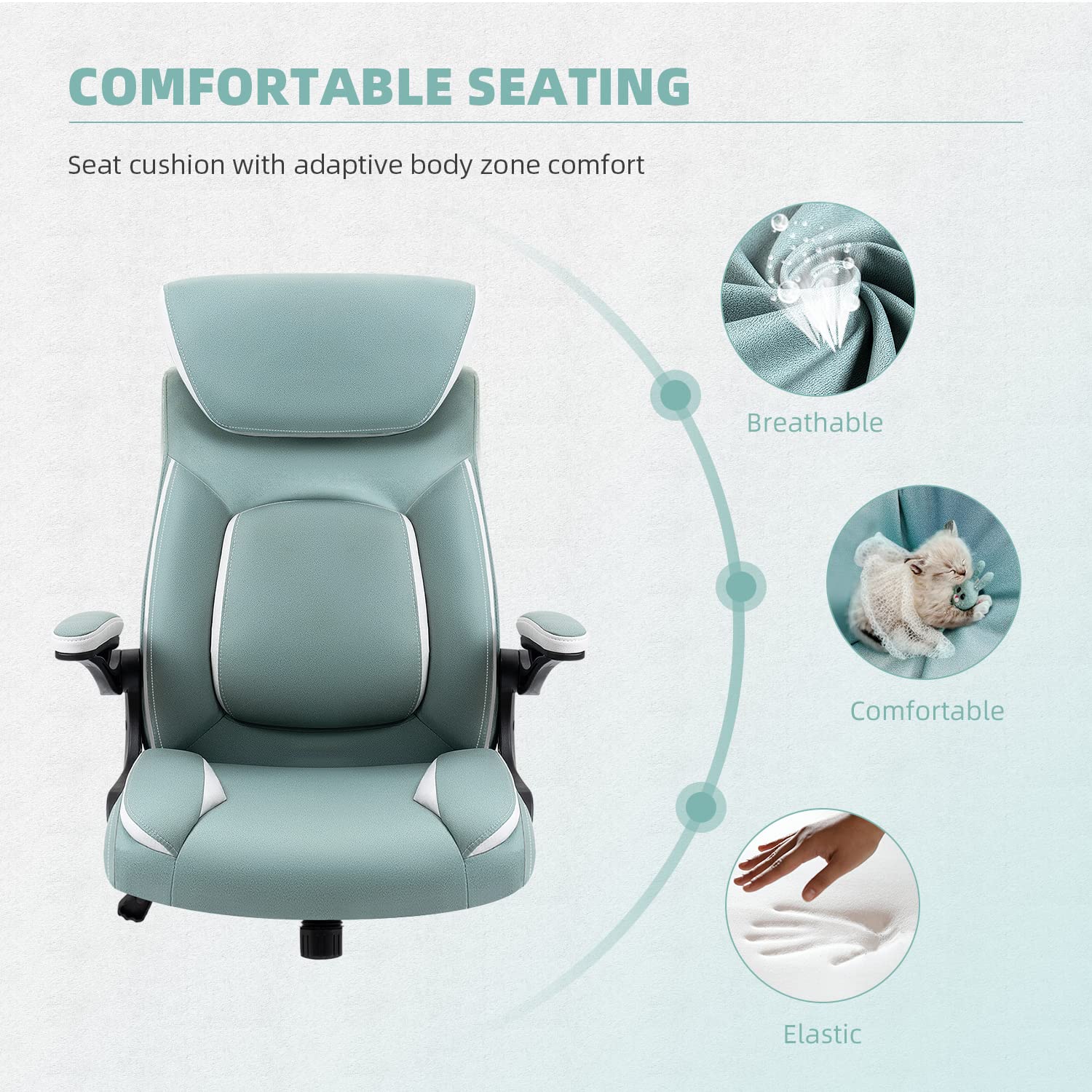 YAMASORO Ergonomic Home Executive Office Chair with Flip-up Armrests and Lumbar Support, High Back Desk Chair Computer 360 Swivel Adjustable PU Leather for Adults and Teens, Morandi Green