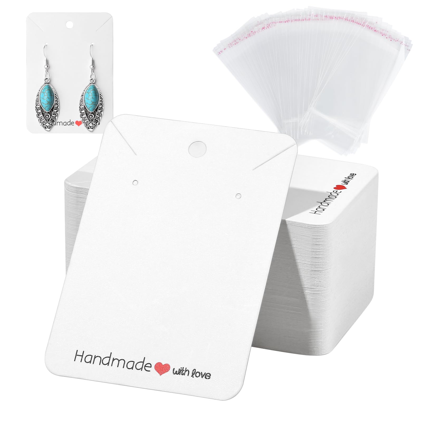XIANNVXI Earring Cards 100Pcs Earring Display Card for Selling,with Packaging Bags for Earrings Necklace Jewelry Holder Cards -White Earring Card(2''W-3''L)