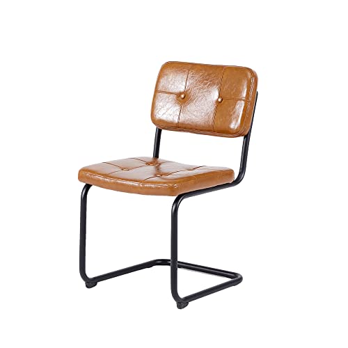 YISH W29980859 Modern Set 2 Pack Upholstered Accent Metal Legs, PU Leather Armless Chairs with High-Density Sponge for Dining Living Room Bedroom, Brown