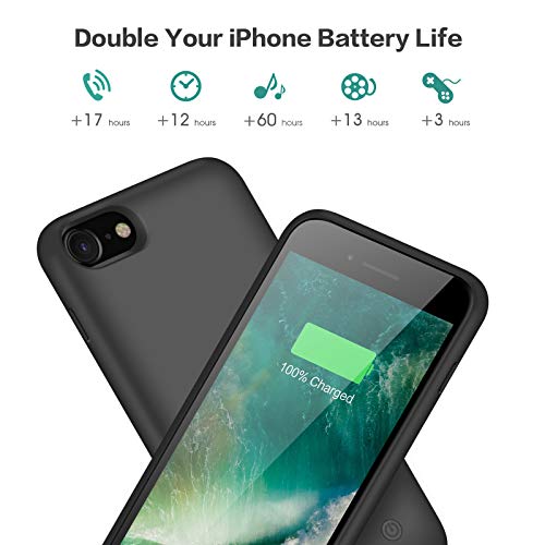 Xooparc Battery case for iPhone 8/7, [6000mah] Upgraded Charging Case Protective Portable Charger Case Rechargeable Extended Battery Pack for Apple iPhone 7/8(4.7') Backup Power Bank Cover (Black)