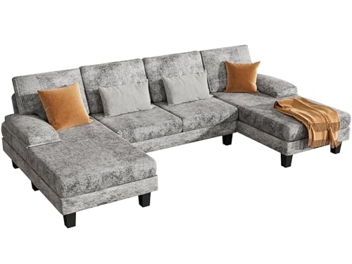 YESHOMY Convertible Sectional with Soft Modern Cotton Chenille Fabric for Living Room, Oversized Seats with Comfortable Backrest, Grey 1