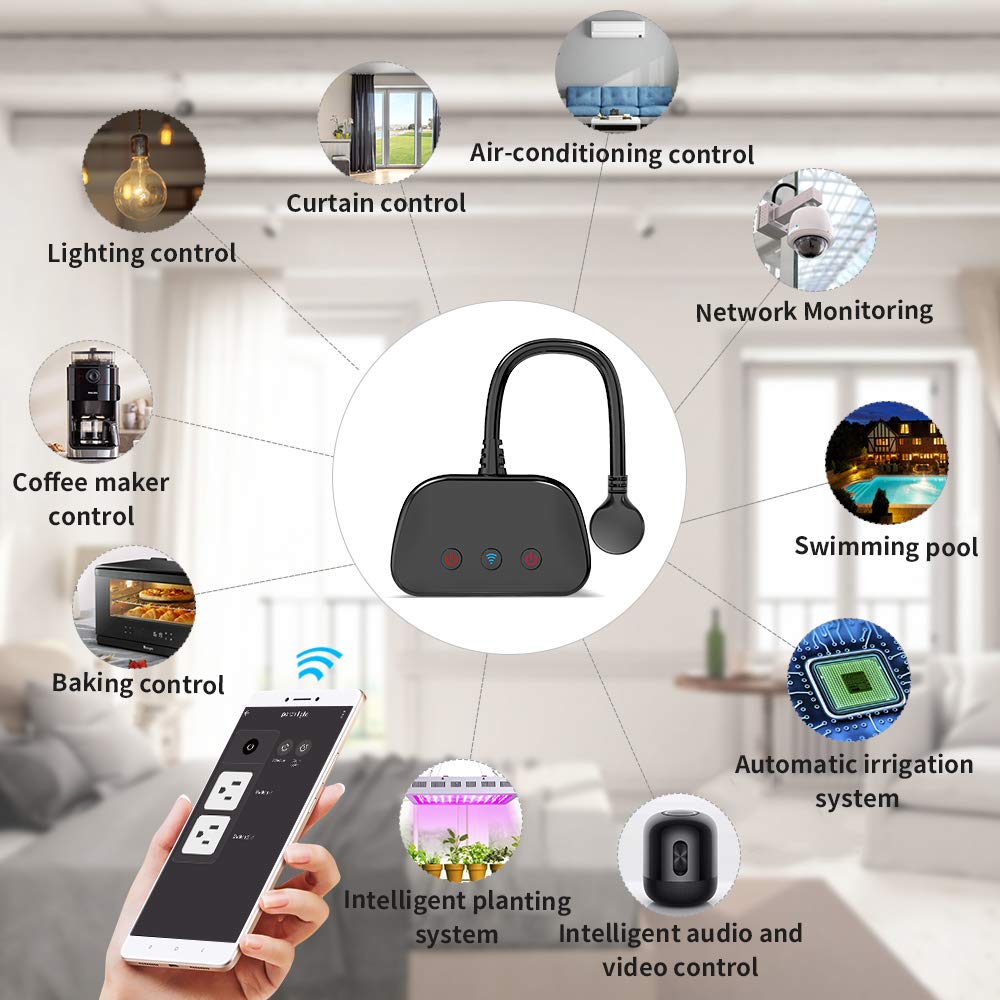 WAKYME Upgraded WiFi Outlet Outdoor Smart Plug Outdoor with 2 Outlets,No Hub Required,Wireless Remote Control Timer, Compatible with Alexa, Google Home and IFTTT (Smart Plug Outdoor)