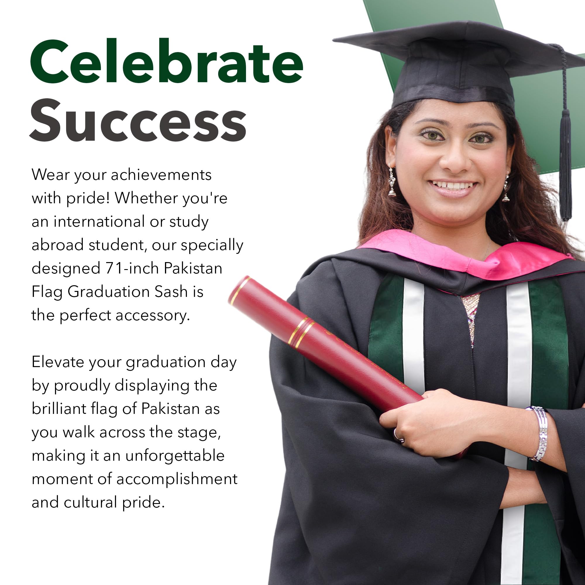 Vision Wear - Pakistan Flag Graduation Sash - Graduation Stole - International Flag theme - Embrace Your Heritage - Pakistani Flag - Pride & Honor Sash
