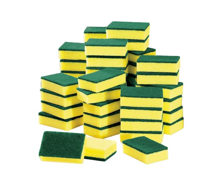 WOMENQAQ 50 Piece Sponge Set Cleaning Absorbent Sponge Kitchen Supplies Dishwashing Sponge Carpet Foam with Brush (Yellow, One Size)