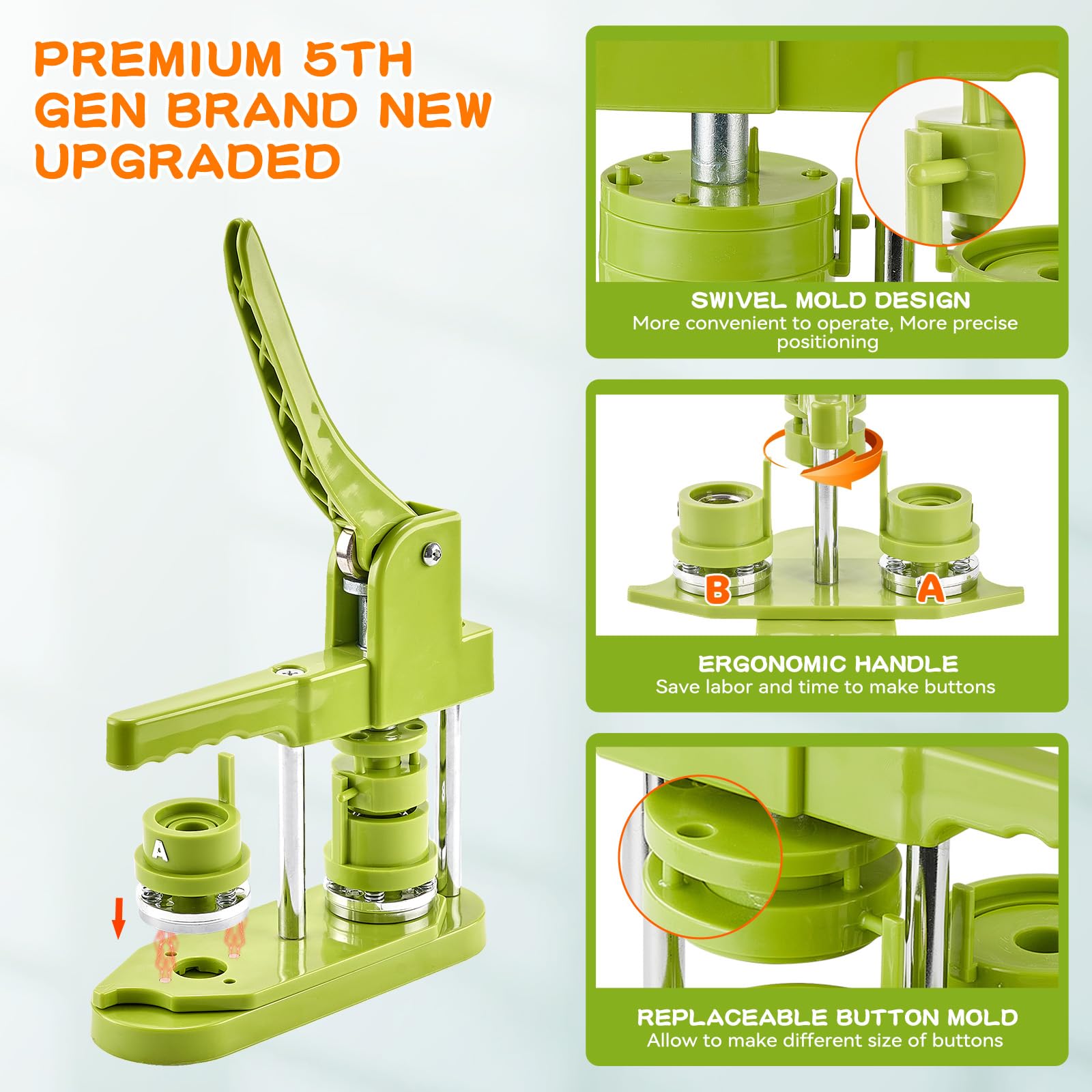 Upgrade Button Maker Machine Multiple Sizes + 58mm Button Making Parts 200 Sets