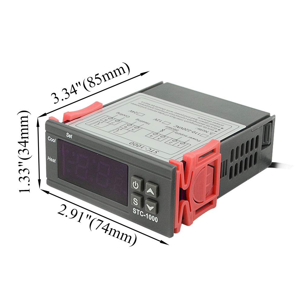 XINGYHENG STC-1000 DC 12V 10A Microcomputer Digital Display Temperature Controller Thermostat Control Switch 2 Relay Output and NTC 10K Thermistor Sensors Digital Temperature Probe (12V)