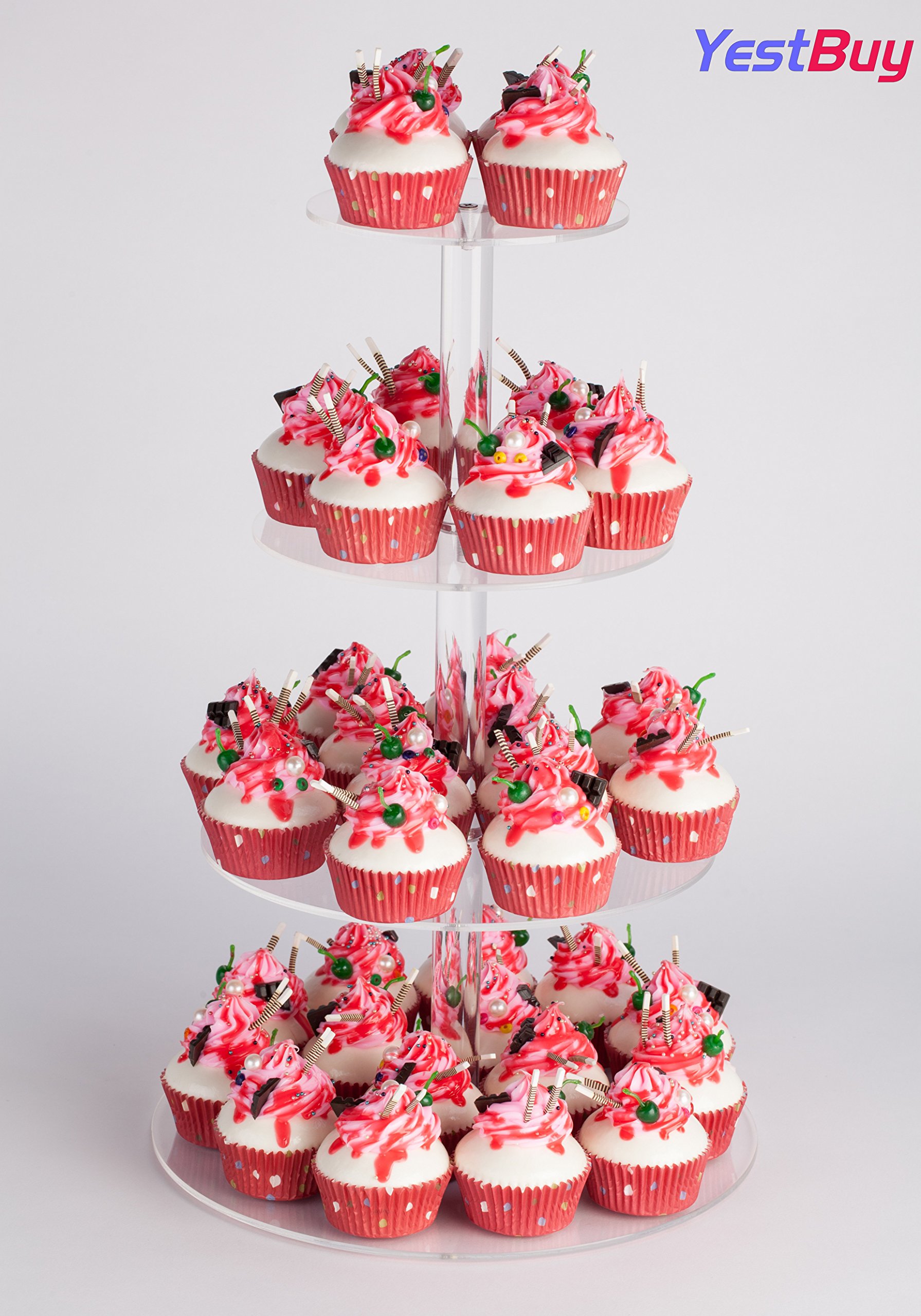 YestBuy 4 Tier Maypole Round Wedding Party Tree Tower Acrylic Cupcake Display Stand (18.7 Inches)