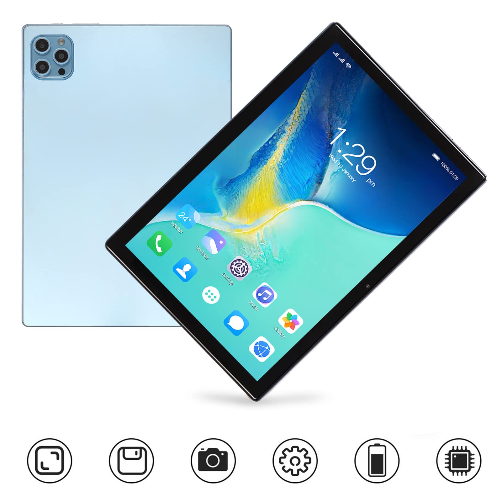 Yoidesu 10.1 Inch Tablet with Bluetooth Keyboard and Case, 5G WiFi Dual SIM Phone Call Tablet, 8GB RAM 256GB ROM, FHD Touch Screen, Octa Core CPU Gaming Tablet (US Plug)
