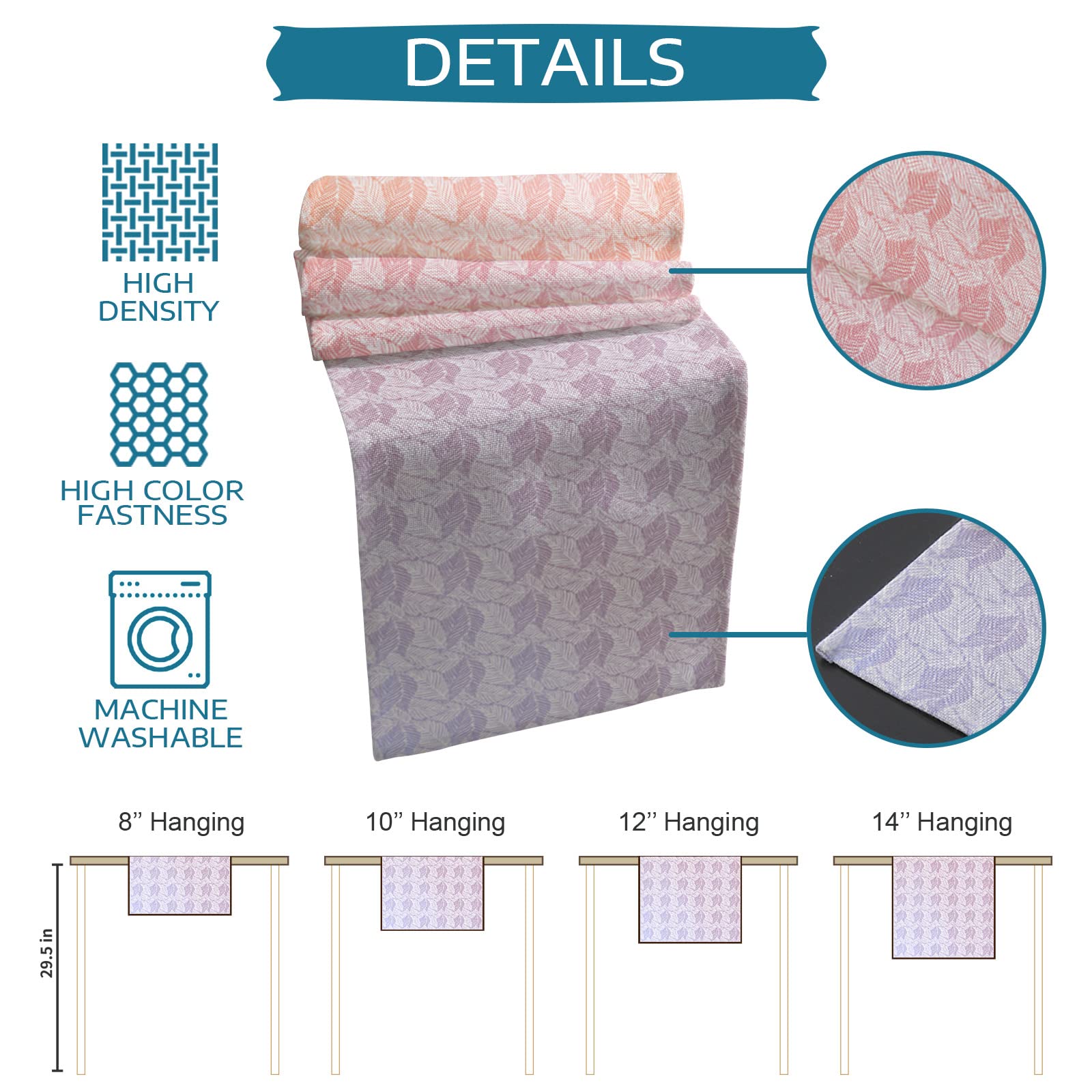 Table Runner 48 Inches Long Plant Gradient Bay Leaf Palm Tree Leaf Cotton Linen Table Runners Heat Resistant Washable Kitchen Table Runner for Dining Room 13x48in