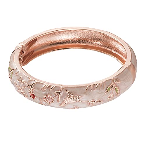 UJOY Colors Handcraft Jewelry Cloisonne Bracelet Enamel Hollowed Bird Spring Hinged Womens Bangles Gifts Box 88A31-55C49 Beige White