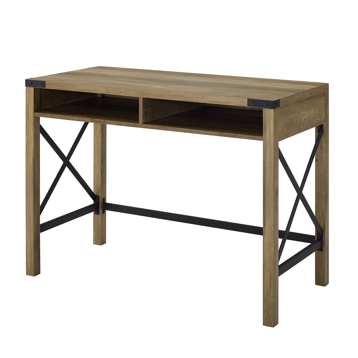 Walker Edison Callum Modern Farmhouse Metal X Writing Desk, 42 Inch, Rustic Oak