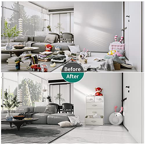 YITAHOME Fabric Dresser with 5 Drawers - Storage Tower with Large Capacity, Organizer Unit for Bedroom, Living Room & Closets - Sturdy Steel Frame, Wooden Top & Easy Pull Fabric Bins (Cream White)
