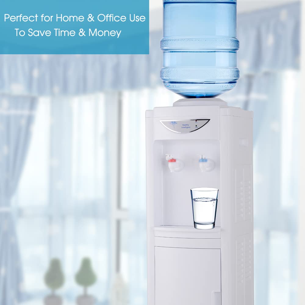 Timoau Top Loading Hot and Cold Water Dispenser, 5 Gallons Water Coolers with Storage Cabinet & Child Safety Lock for Home or Office Use, White