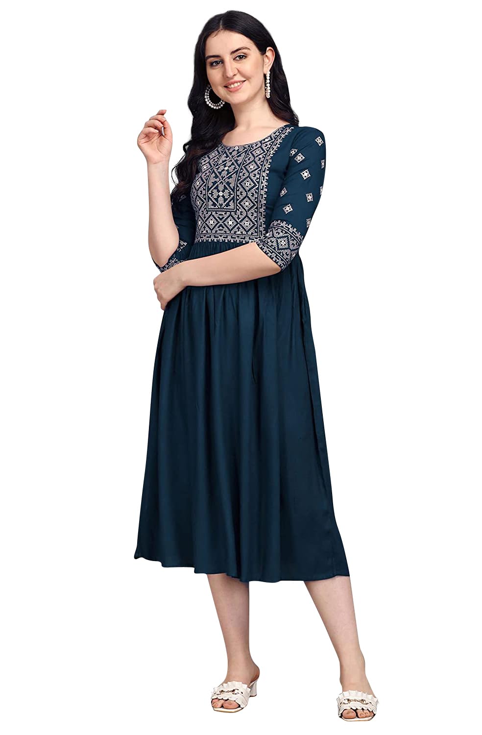 TRENDMALLS Women's Rayon Silk Neck Embroidrey Stitched pleated Kurta/Kurti For Women R17-L