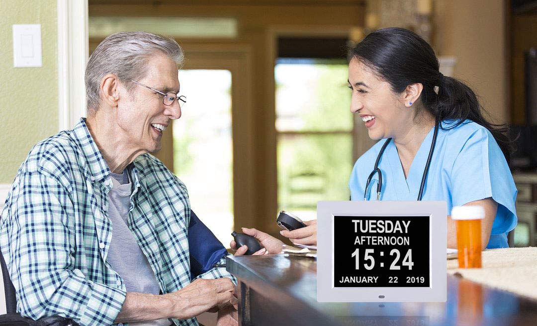 TMC [Newest 8 Inch Digital Day Clock for Seniors - Large Clock with Day Date for Elderly with Large Number,12 Alarm Options for Dementia, Alzheimer