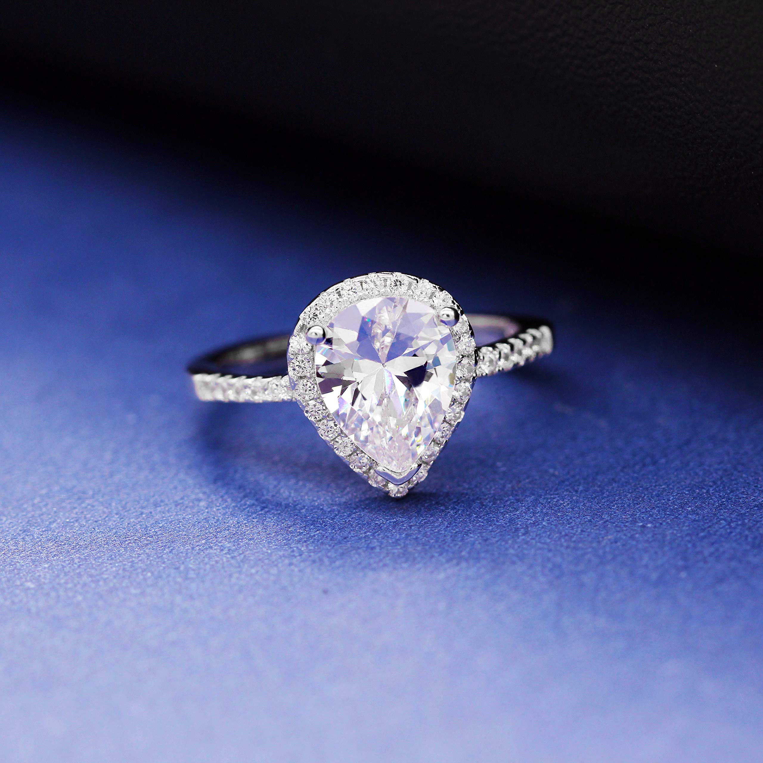Uloveido 925 Sterling Silver Pear Shaped Ring Simulated Diamond CZ Halo Promise Engagement Ring for Her (White, Size 8) JZ116