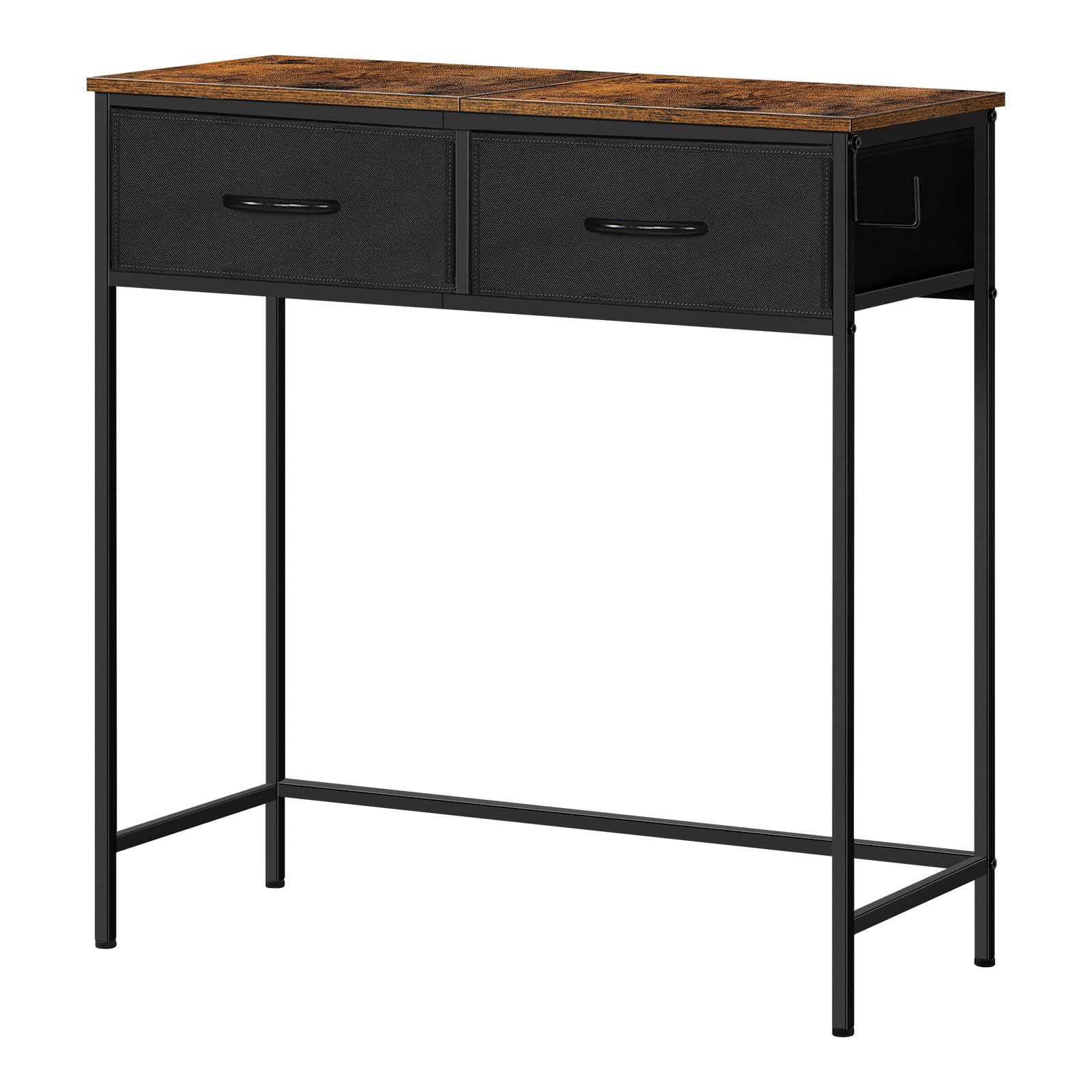 YBING Small Entryway Table, Narrow Console Table with Drawers, Sofa Table with Hook, Narrow Hallway Table for Living Room, Bedroom, Couch, Foyer, Industrial, Brown and Black
