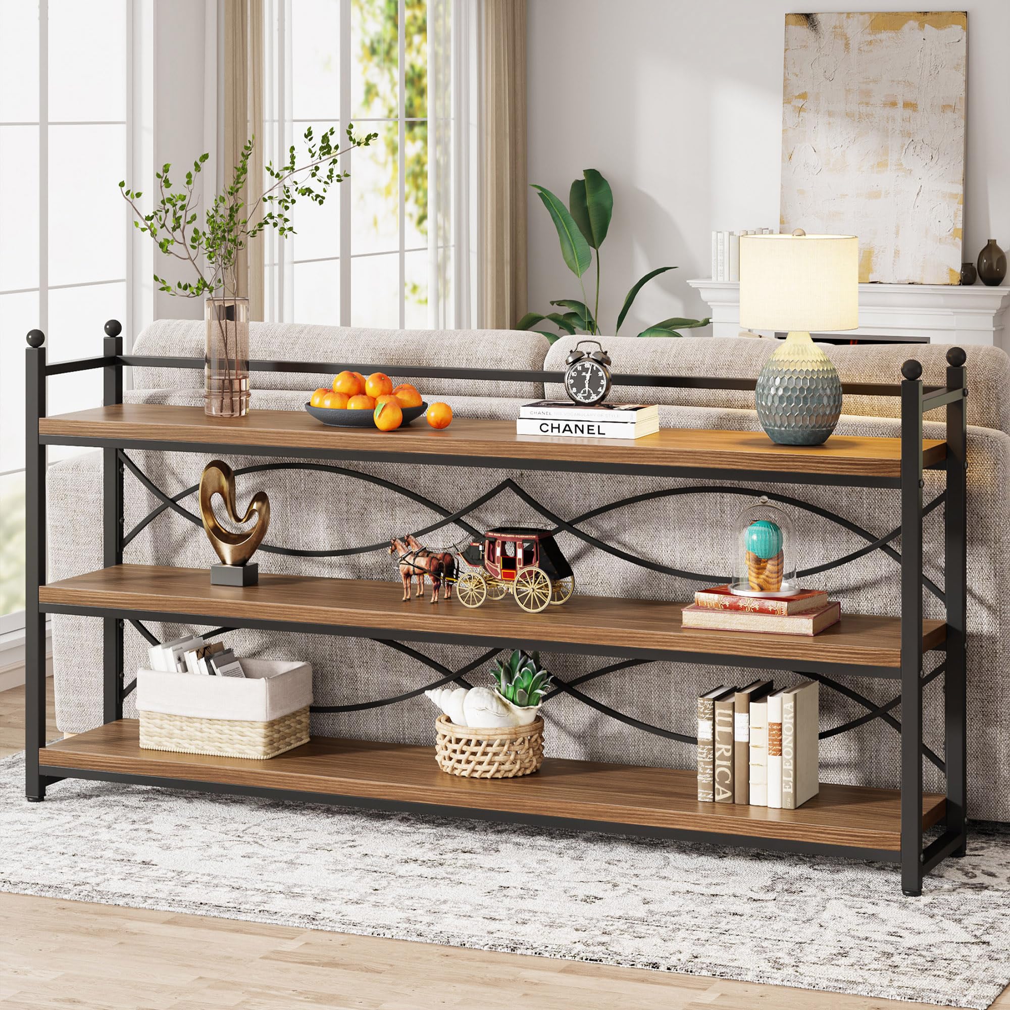 Tribesigns 70.9-Inch Long Console Table with Storage 3-Tier Extra Long Console Table Sofa Table Behind Couch Entryway Table, Rustic TV Stand Hallway Table for Living Room Entryway