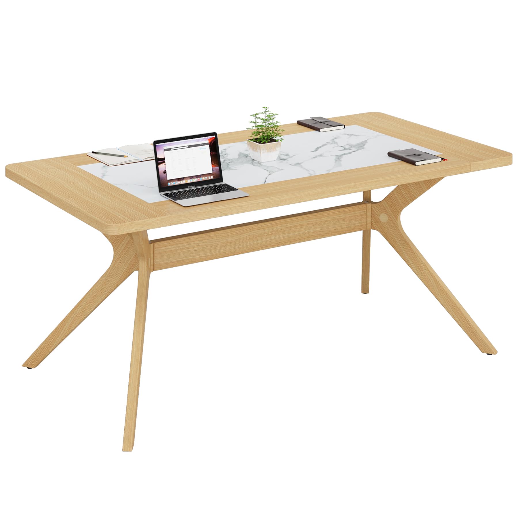 Tribesigns Conference Table, 62.99" L x 35.43" W Large Meeting Table, Modern Rectangular Seminar Table with Solid Wood X-Shape Frame for Office Meeting Conference Room (Oak)