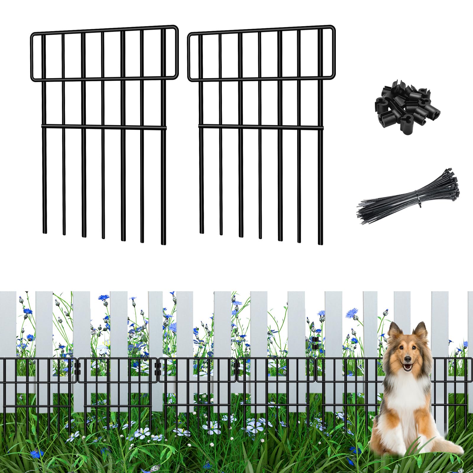 Xeeol 25 Pack Animal Barrier Fence, 27.1ft (L) x 16in (H) Decorative Garden Fencing Border for Yard, Rustproof Metal Wire No Dig Bottom Fence Panels for Dog and Rabbit, Outdoor Patio Decor