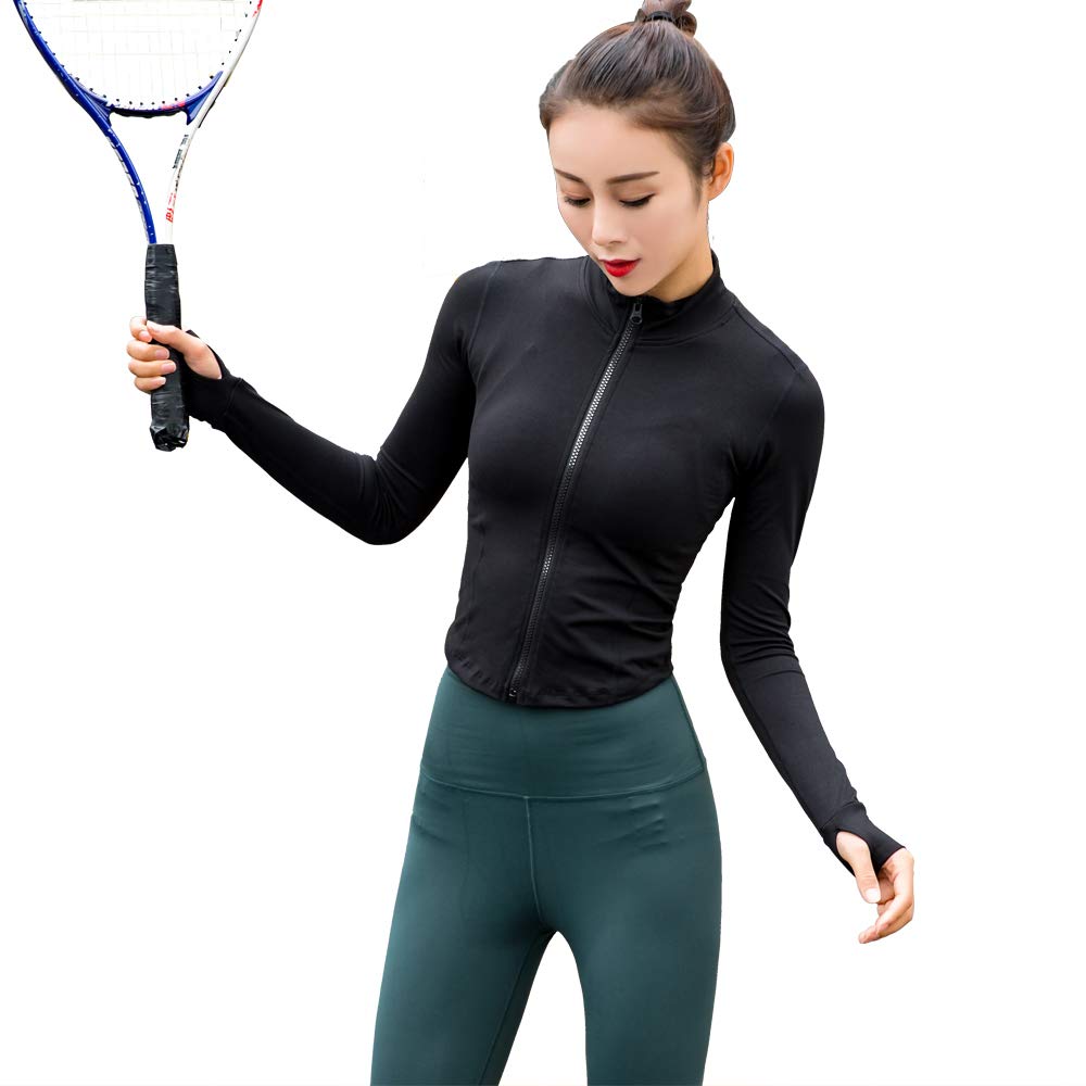 Specific Heart Women’s Stretchy Workout Lightweight, Full Zip Running Track Jacket (Medium, Black)