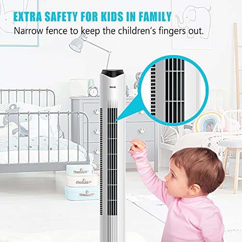 WANAI Tower Fan Oscillating Fan with Remote Portable Quiet Stand Up Fan 3 Speed Sleep Mode 15-Hour Timer LED Display 42-Inch Suitable for Children Bedroom and Office Use
