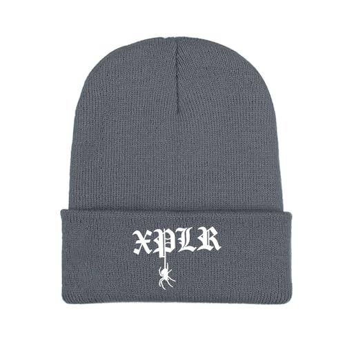 XPLR Hell Week Spider Halloween Knit Hat Unisex Cuffed Beanie Casual Knitted Cap (Light Grey)