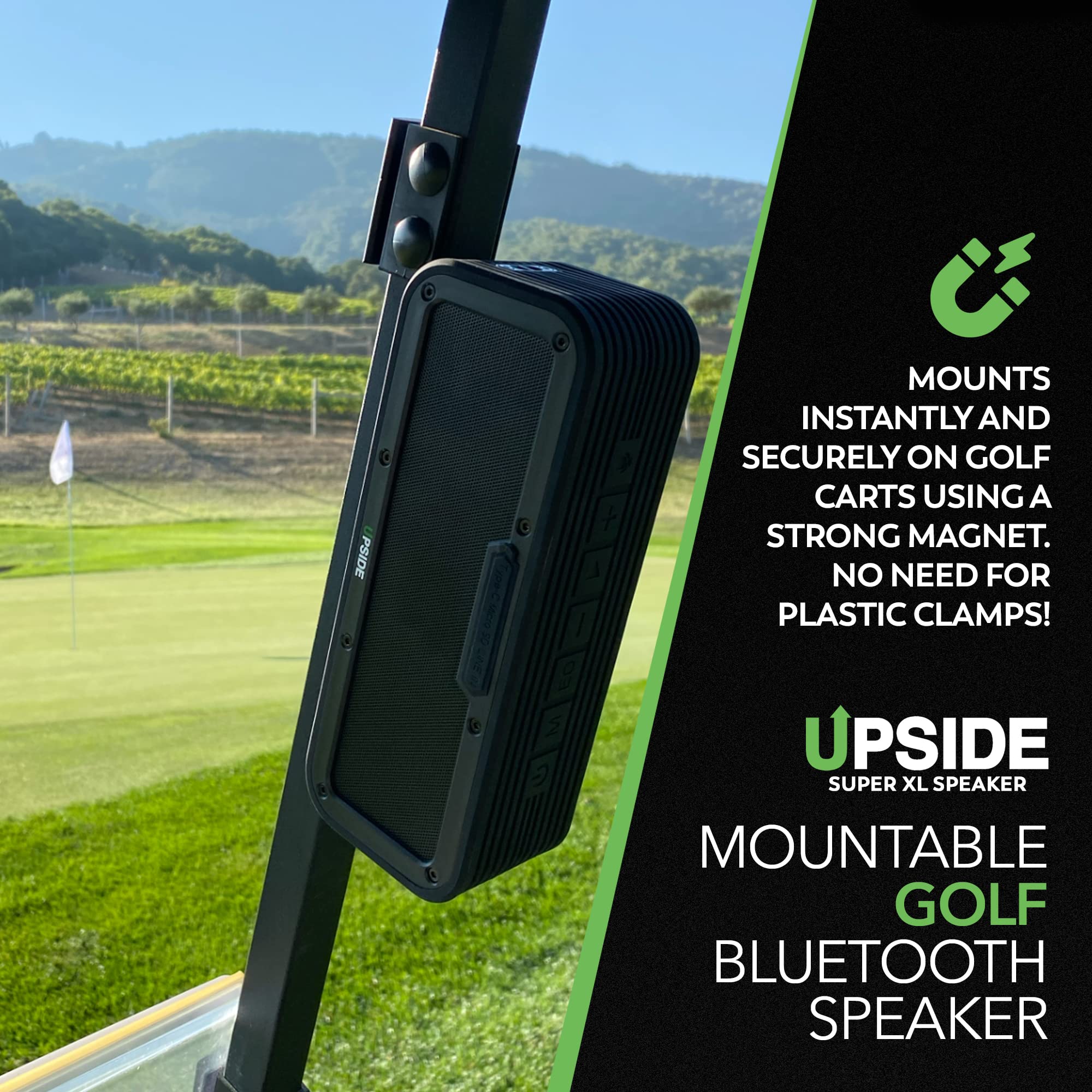 Upside Golf X7 Magnetic Bluetooth Golf Cart Speaker, 200+ Foot Range, 15W, Portable, Waterproof, with 15 HR Rechargeable Battery