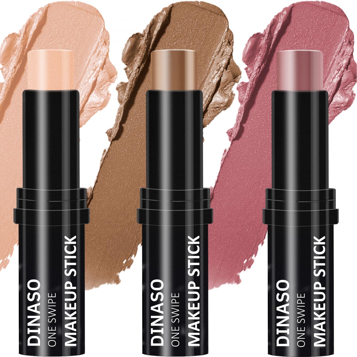 Yoken 3 PCS Contour Stick Kit - Makeup Stick with Highlighters, Bronzer Contour, and Blush - Waterproof and Sweat-Resistant Multifunctional Cream Contour Stick - Large Capacity - Light-Medium