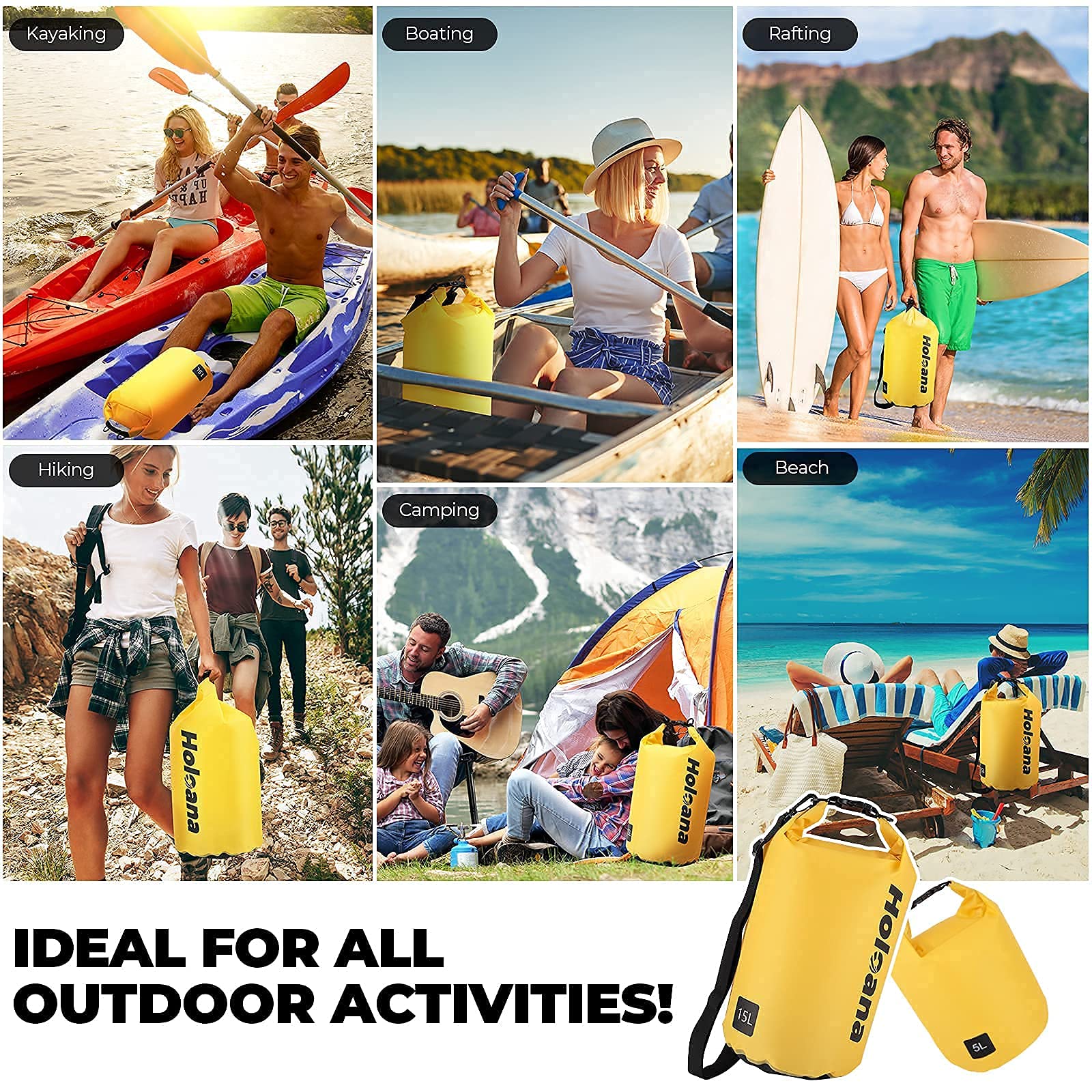 Waterproof Dry Bag 5L 15L, Small Dry Bag for Kayaking, Beach, Boating, Camping, Fishing, Floating by Holoana