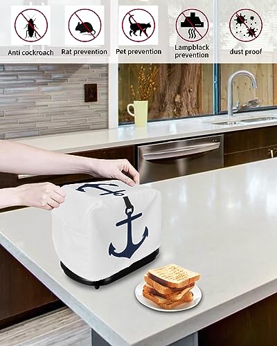 Toaster Cover, 4 Slice Toaster Cover Nautical Navy Blue Anchor White Background Kitchen Small Appliance Covers, Dust and Machine Washable Bread Maker Cover (12w X 11d X 8h)