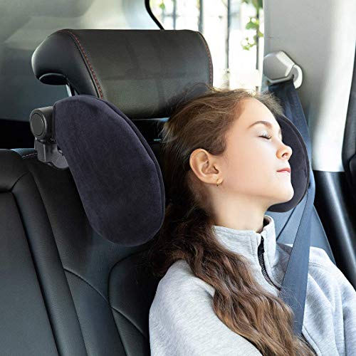 Spurtar Car Headrest Pillow, Soft Velvet Adjustable Head Neck Support Travel Sleeping Cushion for Kids Adults Elders