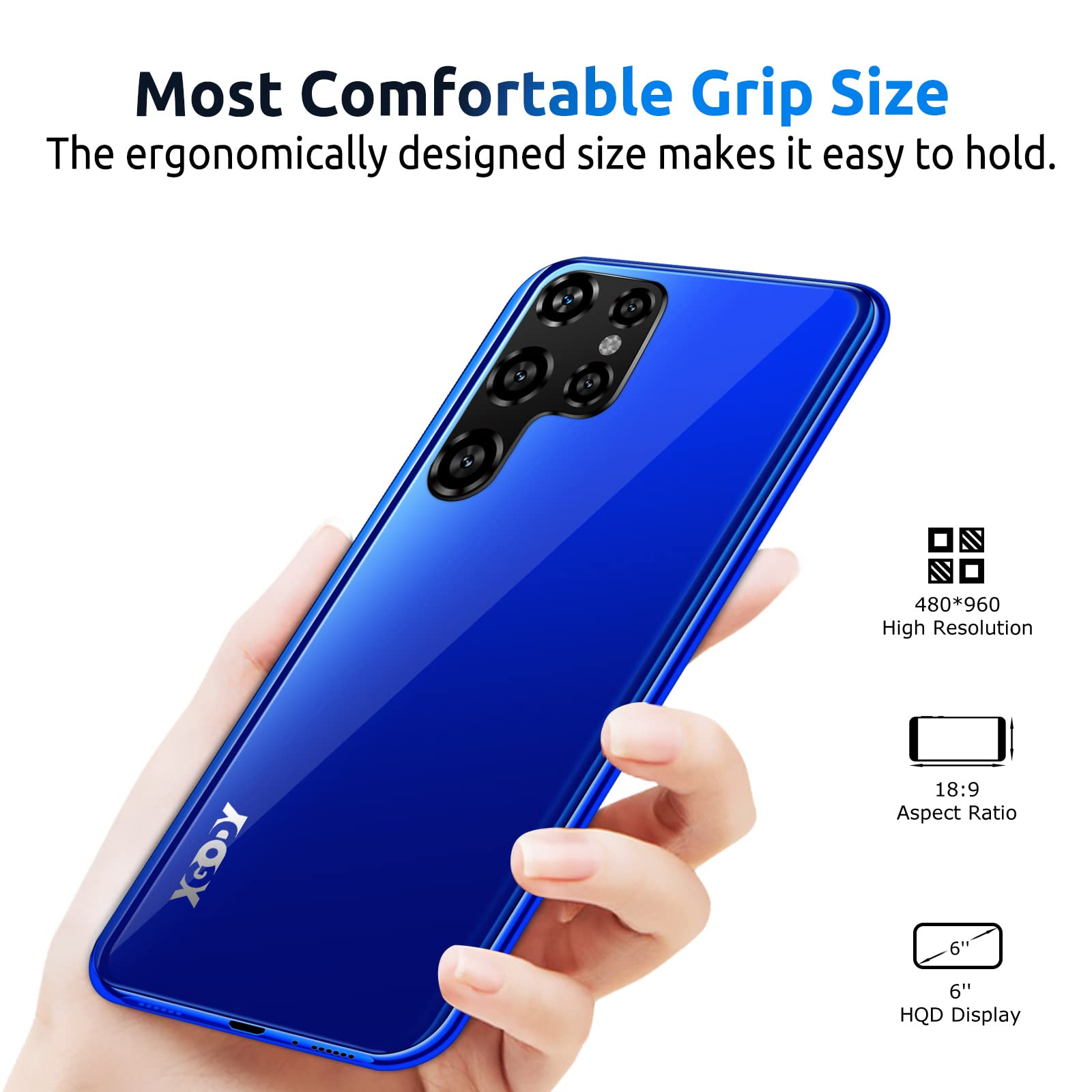 Xgody X60 4G LTE Android Cell Phone Unlocked, 6ββ QHD Waterdrop Screen, 2GB RAM+16GB ROM, Dual Sim Slots Smartphone, 5MP+5MP Camera, Facial Unlock, 3000mAh Mobile Phones (Blue)