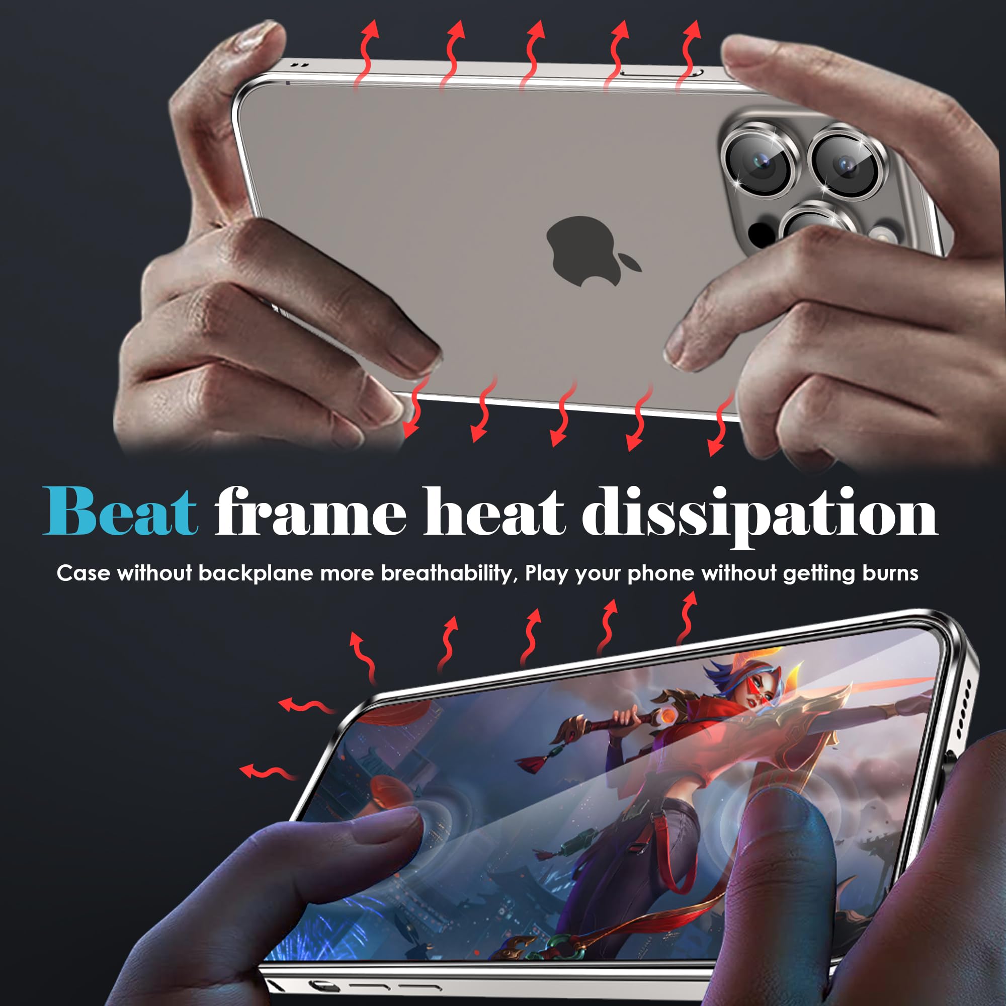 YMHML 3 in 1 Case for iPhone 15 Pro Max Titanium Frame with Screen Protector and Camera Lens Protector Tempered Glass, Metal Bumper Slim Hard Edge Full Drop Protection Accessories, Natural Titanium