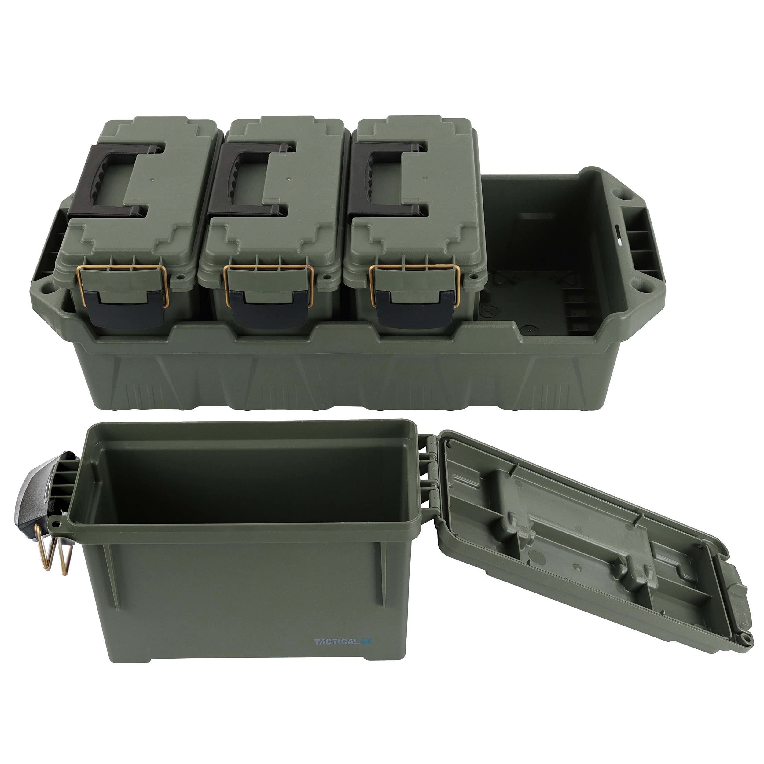 Tactical45 Ammo Storage Crate with Lockable Ammunition Storage Boxes - 4 Pack Plastic Bulk Ammo Storage Containers