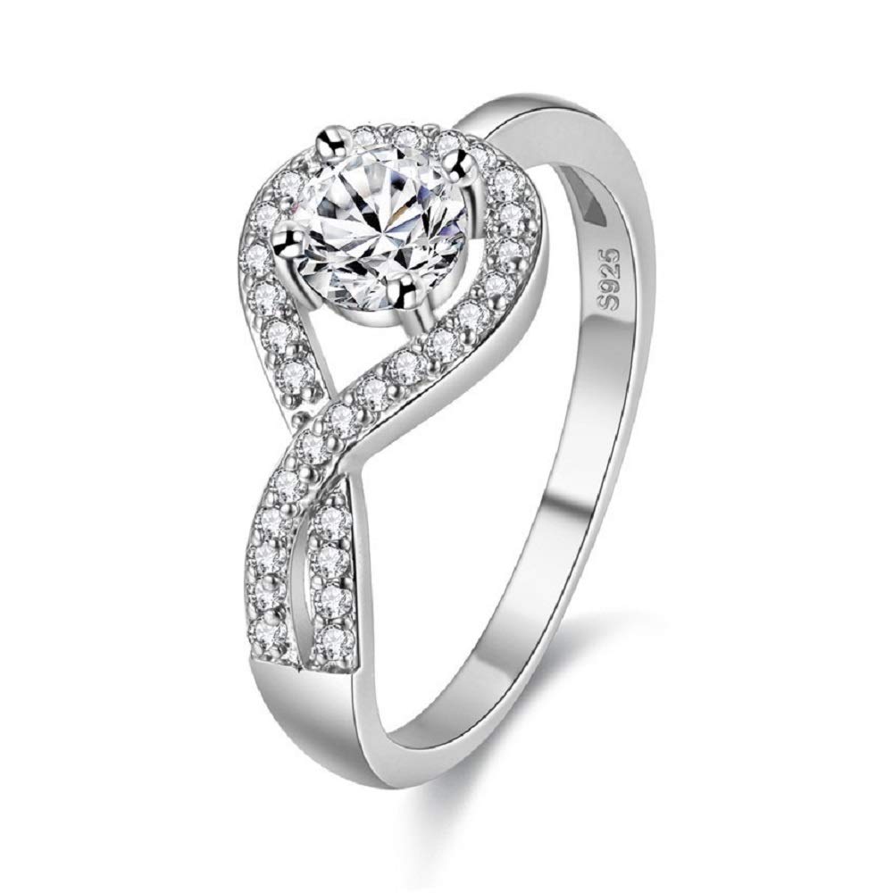 Uloveido Rhodium Plated Teardrop Hollow Swirl Infinity Ring Lab Created Diamond Wedding Anniversary Rings for Women (Size 9) WX022