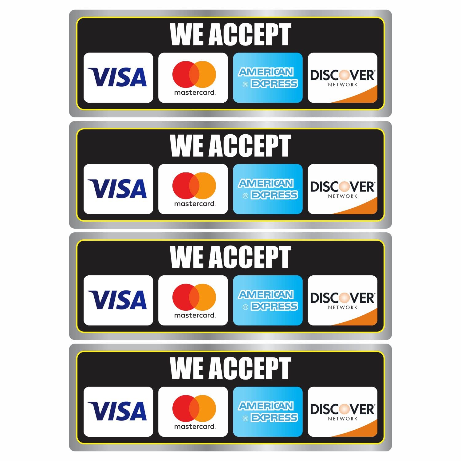 We Accept Credit Card Stickers - (Pack of 12) 9" x 3" Large Matte Finish Laminated Sign Vinyl Decals