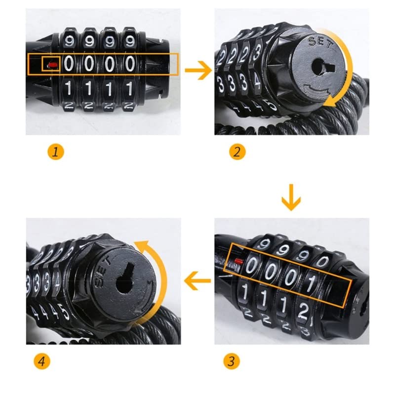 ZHAOLEI Portable Motorcycle Helmet Lock & Cable Resettable 4 Digit Bike Spring Combination Lock Travel Padlock Mini Bicycle Lock