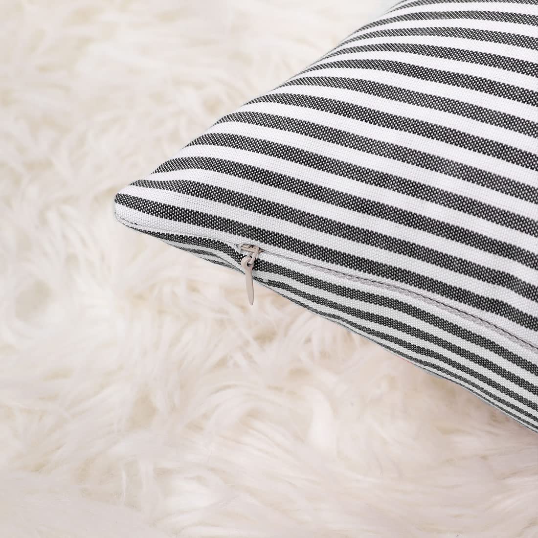 uxcell Woven Striped Throw Pillow Covers Decorative Square Farmhouse Cushion Covers for Sofa Bedroom Car Chair Black and White 18" x 18"