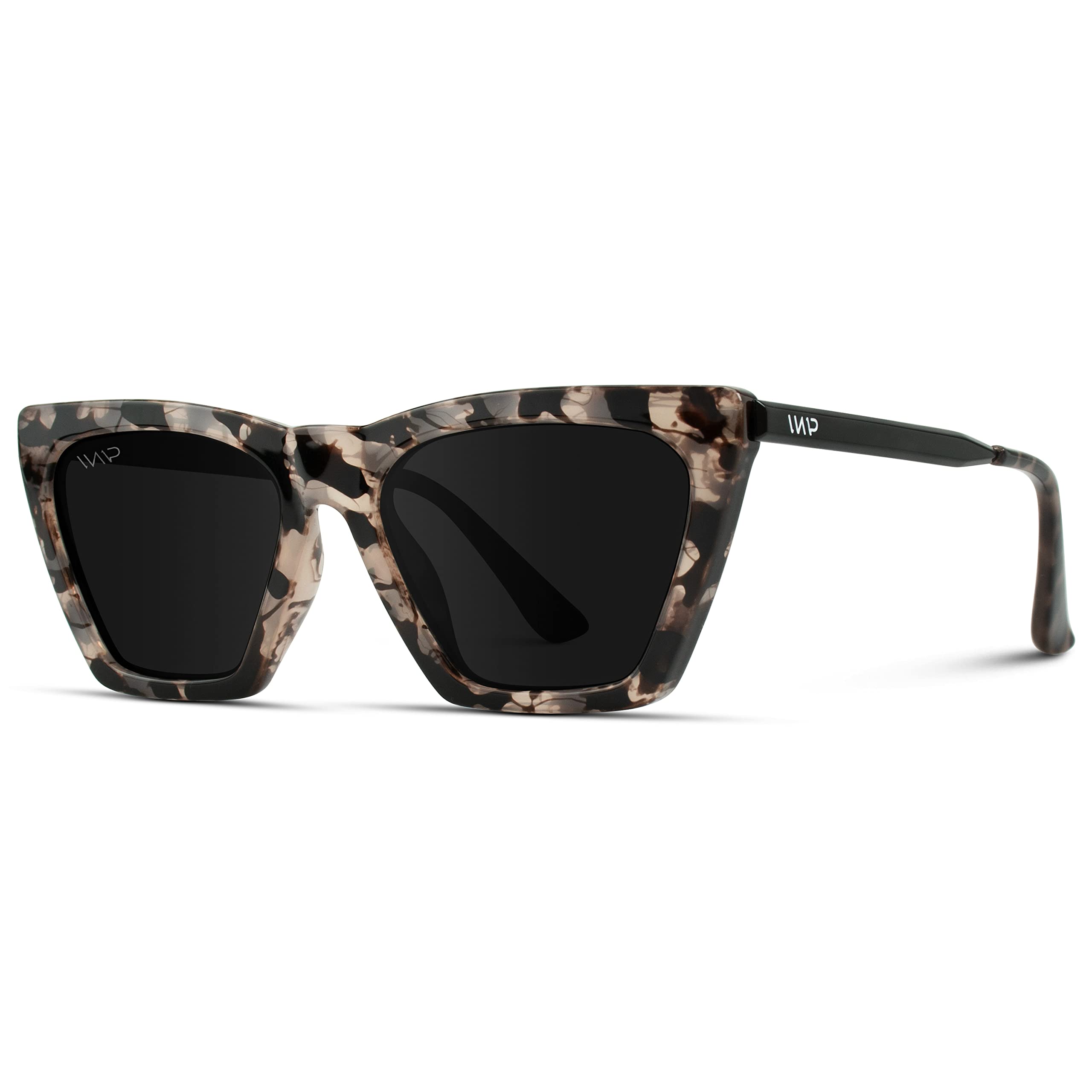 WearMe Pro WMP Eyewear - Square Cat Eye Shape Metal Frame Fashion Polarized Mirrored Sunglasses (Tortoise/Black Lens)