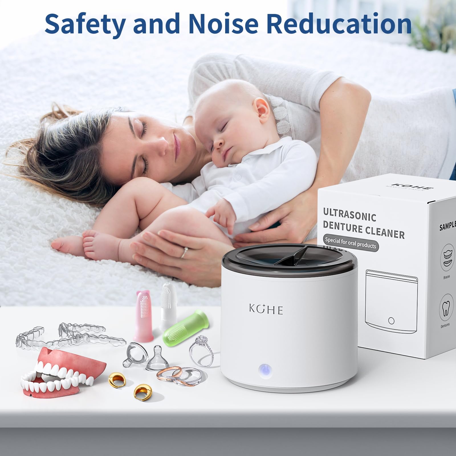 Ultrasonic Retainer Cleaner for Dentures - Jewelry Cleaner for Retainer, Aligner, Jewelry, Mouth Guards, Toothbrush Head, Shaver Head