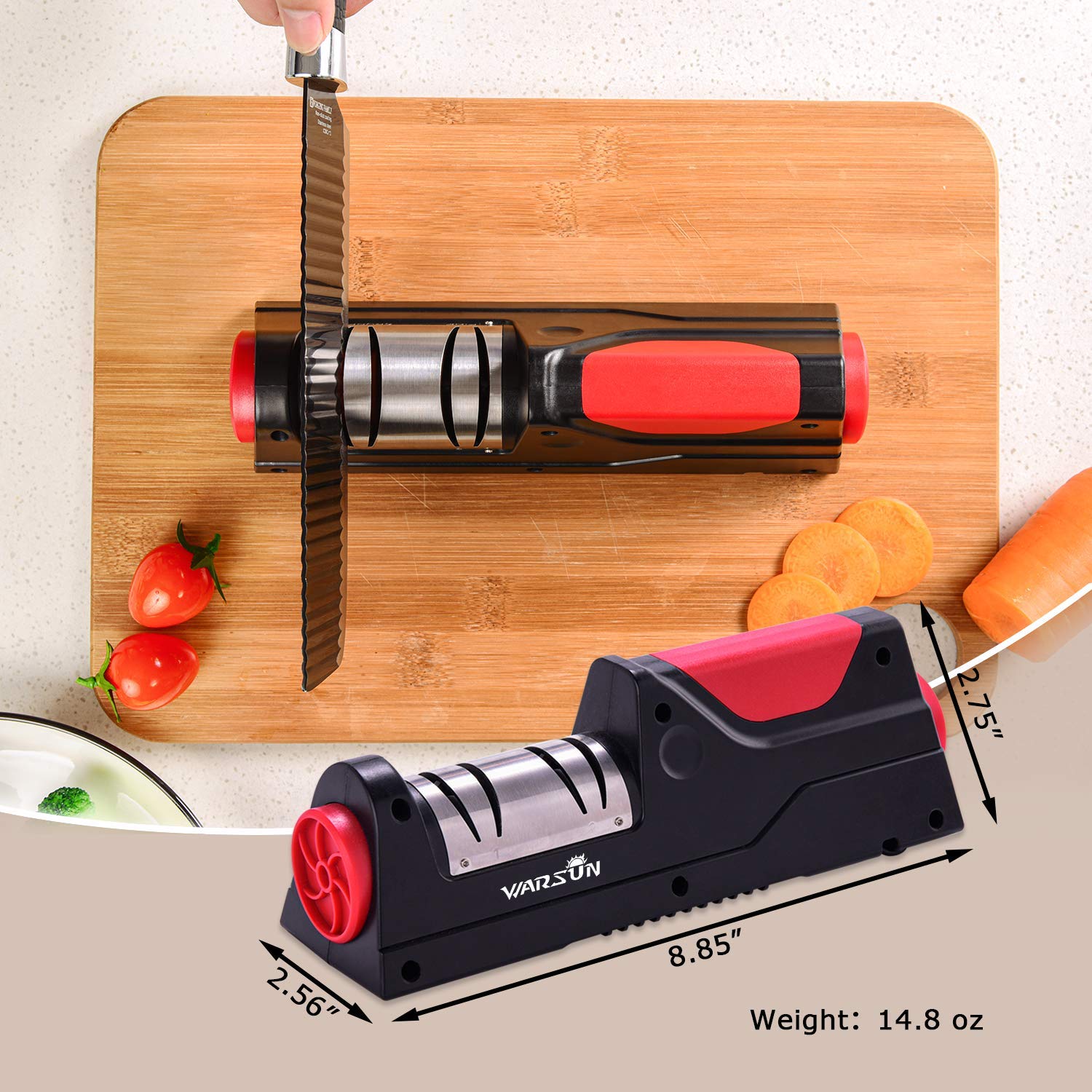 WARSUN Electric Knife Sharpener, Kitchen Knife Sharpening, Professional Knife Sharpener Electric Tool for Chef Knife, Black(Upgraded),not for Ceramic, Serrated Knives