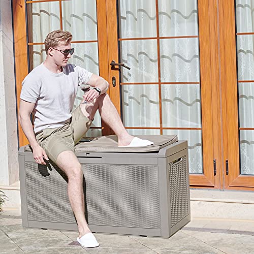 YITAHOME 100 Gallon Large Resin Deck Box Outdoor Storage with Cushion & EAST OAK Deck Box, 31 Gallon Indoor and Outdoor Storage Box with Padlock
