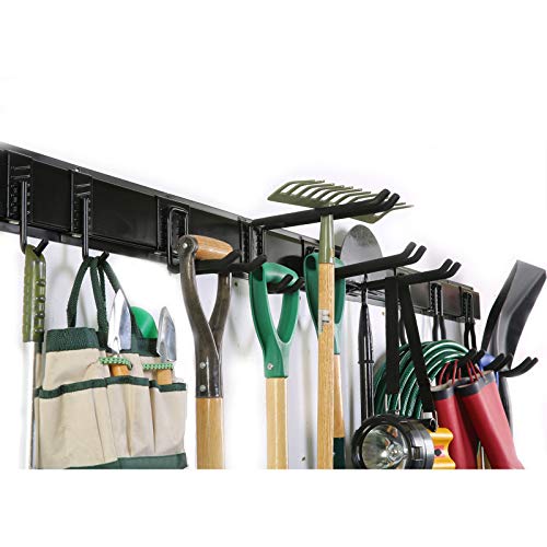 Ultrawall 22 PCS Tool Storage Rack, 112 Inches Adjustable Garage Organization Wall Mounted Storage System with 15 Hooks, Heavy Duty Steel Garden Tool Organizer Wall Holders