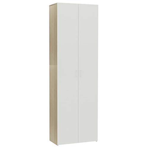 vidaXL Office Cabinet/Storage Cabinet with 5 Shelves Utility Storage Cabinet with 2 Doors for Home Office, White and Sonoma Oak 23.6"x12.6"x74.8" Chipboard