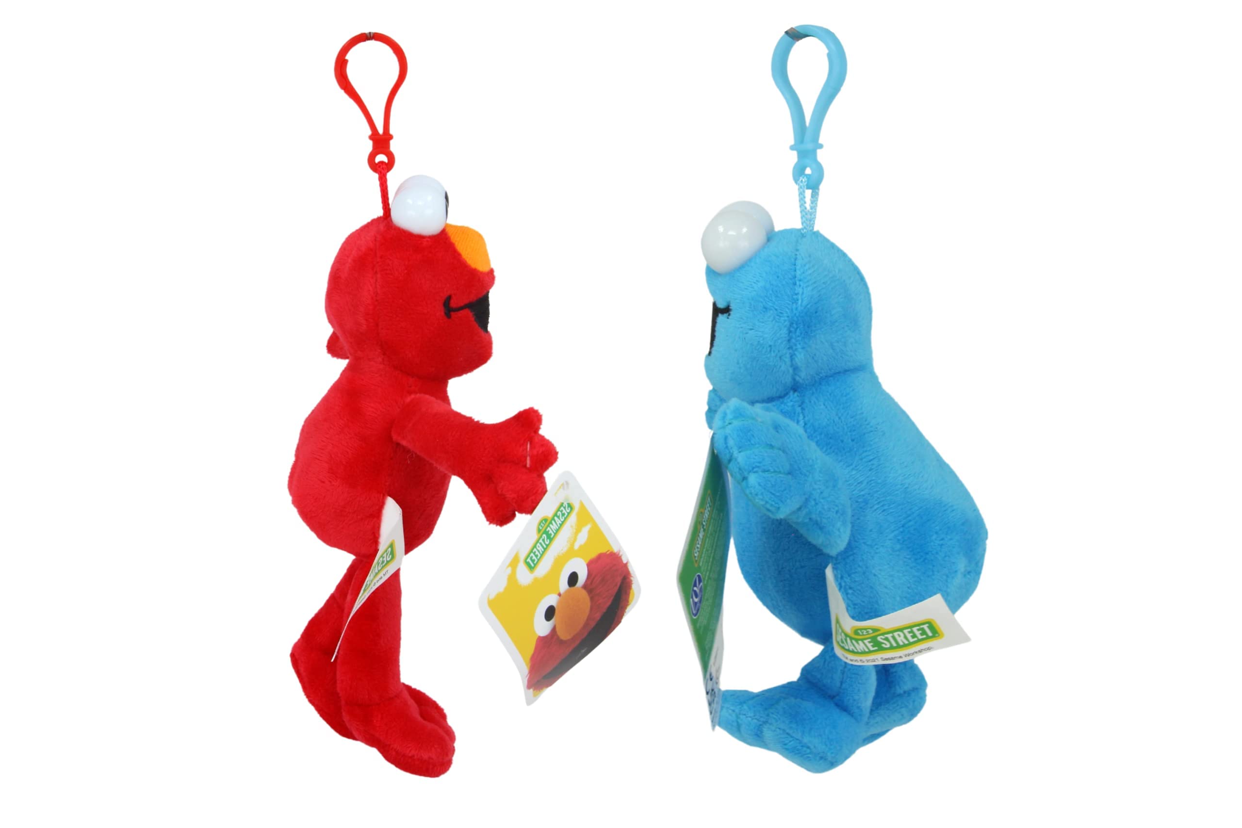 Sesame Street - Super Soft Gift Quality Plush Bag Clip/Key Clip 6619 Twin Pack - (8" 20cm Elmo & 6" 15cm Cookie Monster)