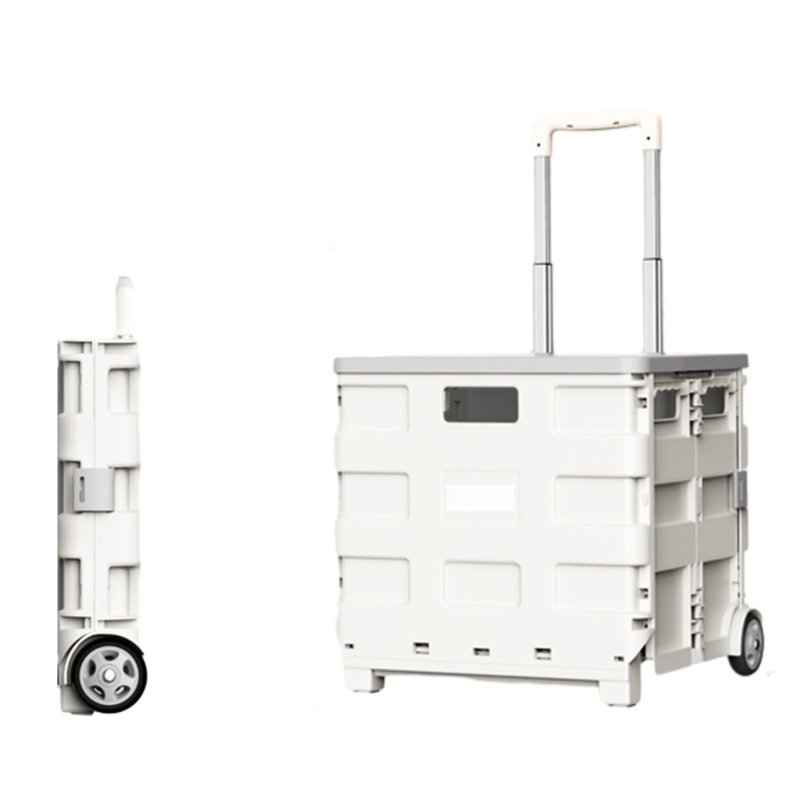 Stair Climbing Wheels Rolling Crate Teacher Utility,Heavy Duty Collapsible Basket with Handle for Shopping Storage Office Use (Color : White, Size : 45L)